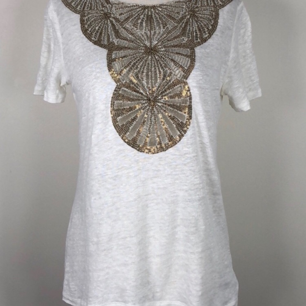 Tory Burch Linen Beige Embellished Top S - Gem